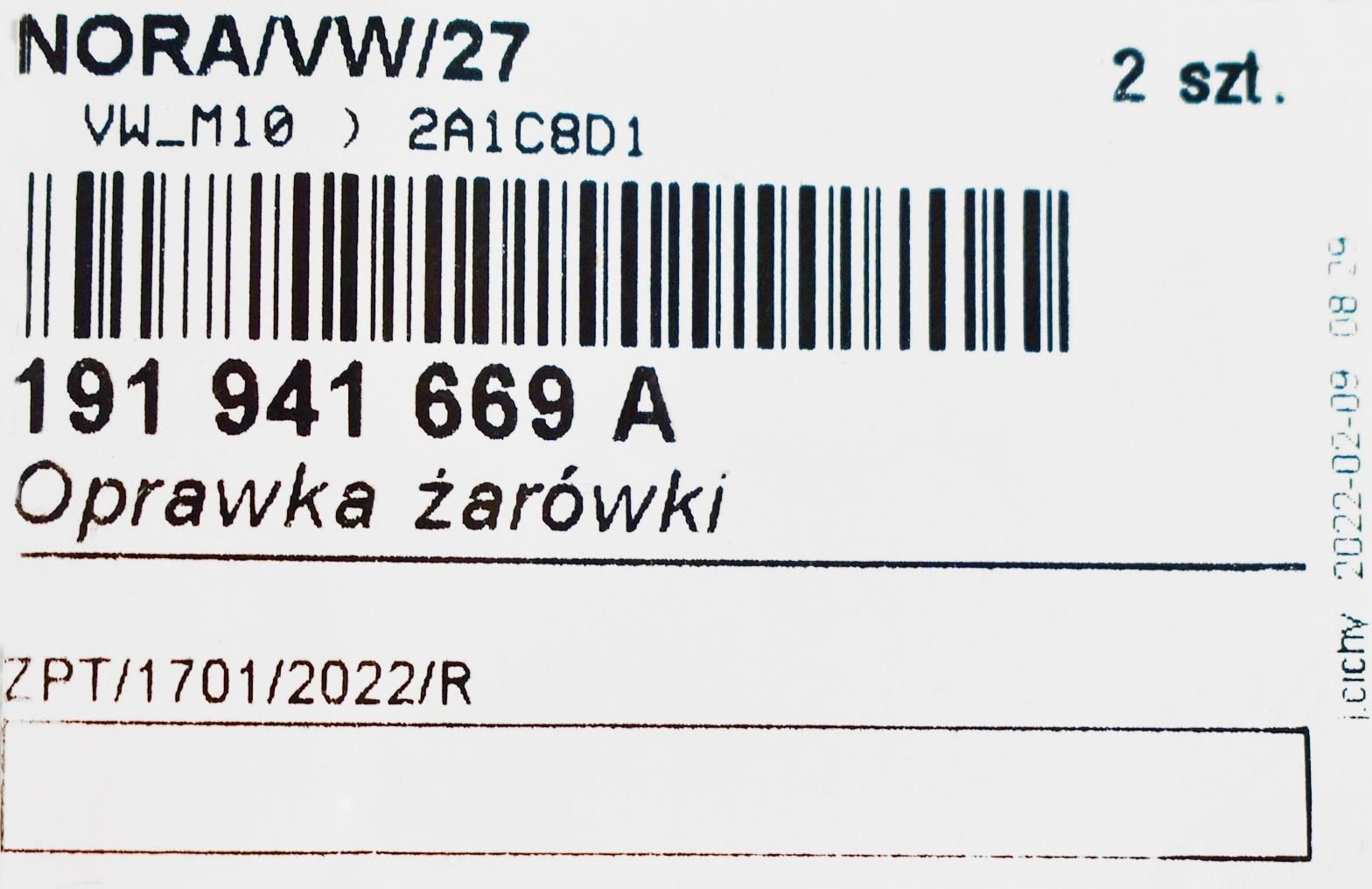 Volkswagen Oe Oprawka Żarówki Postojowej Vw 191941669A Oryginał ...