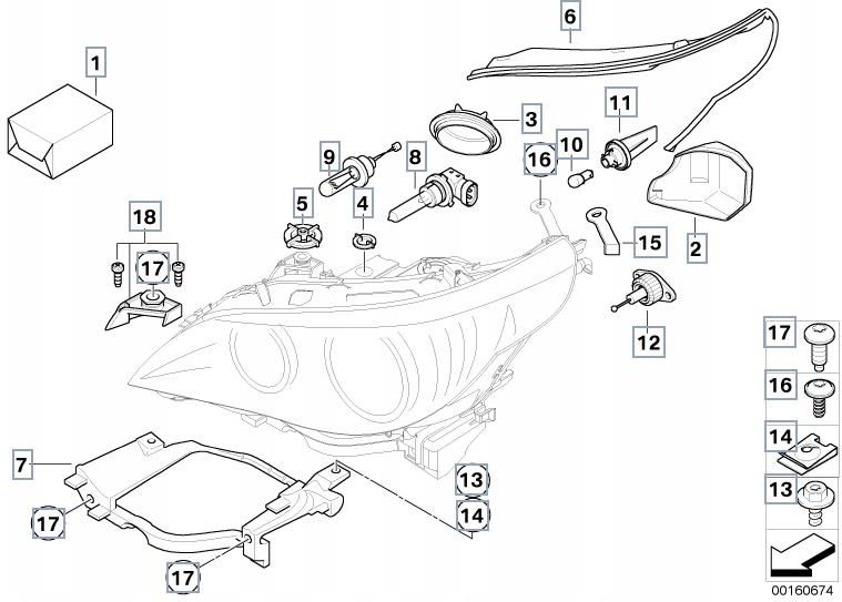 Lampa przednia Bmw Oe Oe Bmw Uszczelka Lampy Prawa Bmw 5 E60 E61 Ksenon ...
