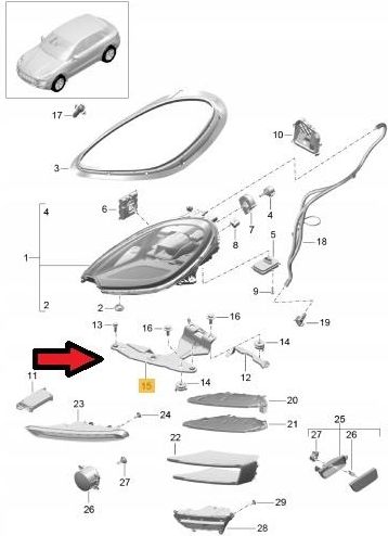 Lampa przednia Porsche Oe Ślizg Prawy Podstawa Lamp Macan 95B941122B ...