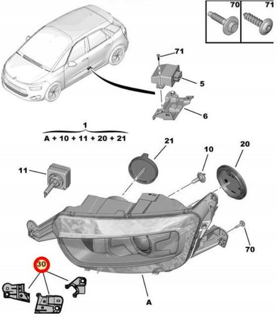 Lampa przednia Citroen Oe Mocowanie Reflektora C4 Picasso 13 Prawe Oryg ...