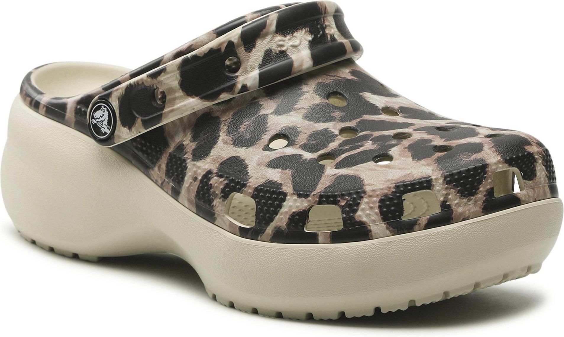 Klapki CROCS - Clsc Platform Animal Remix Clog W 207844 Bone/Leopard ...