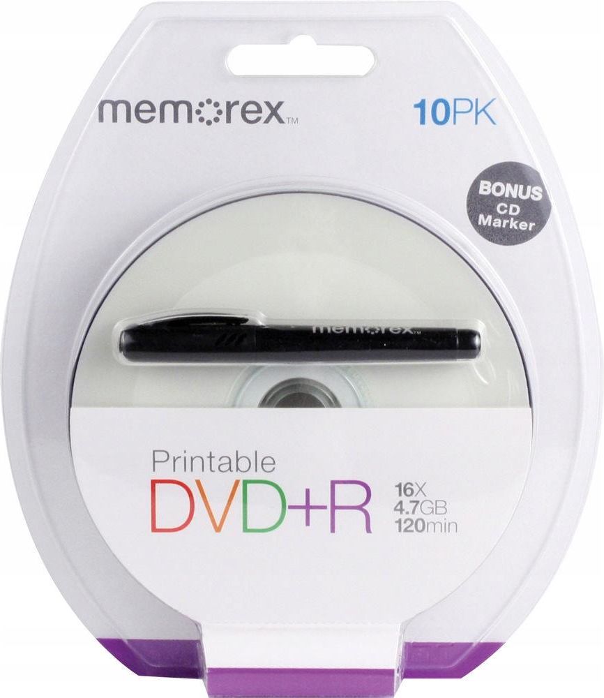 Nośnik danych Memorex Dvd+r 4,7GB x16 printable 10szt + marker - Opinie ...