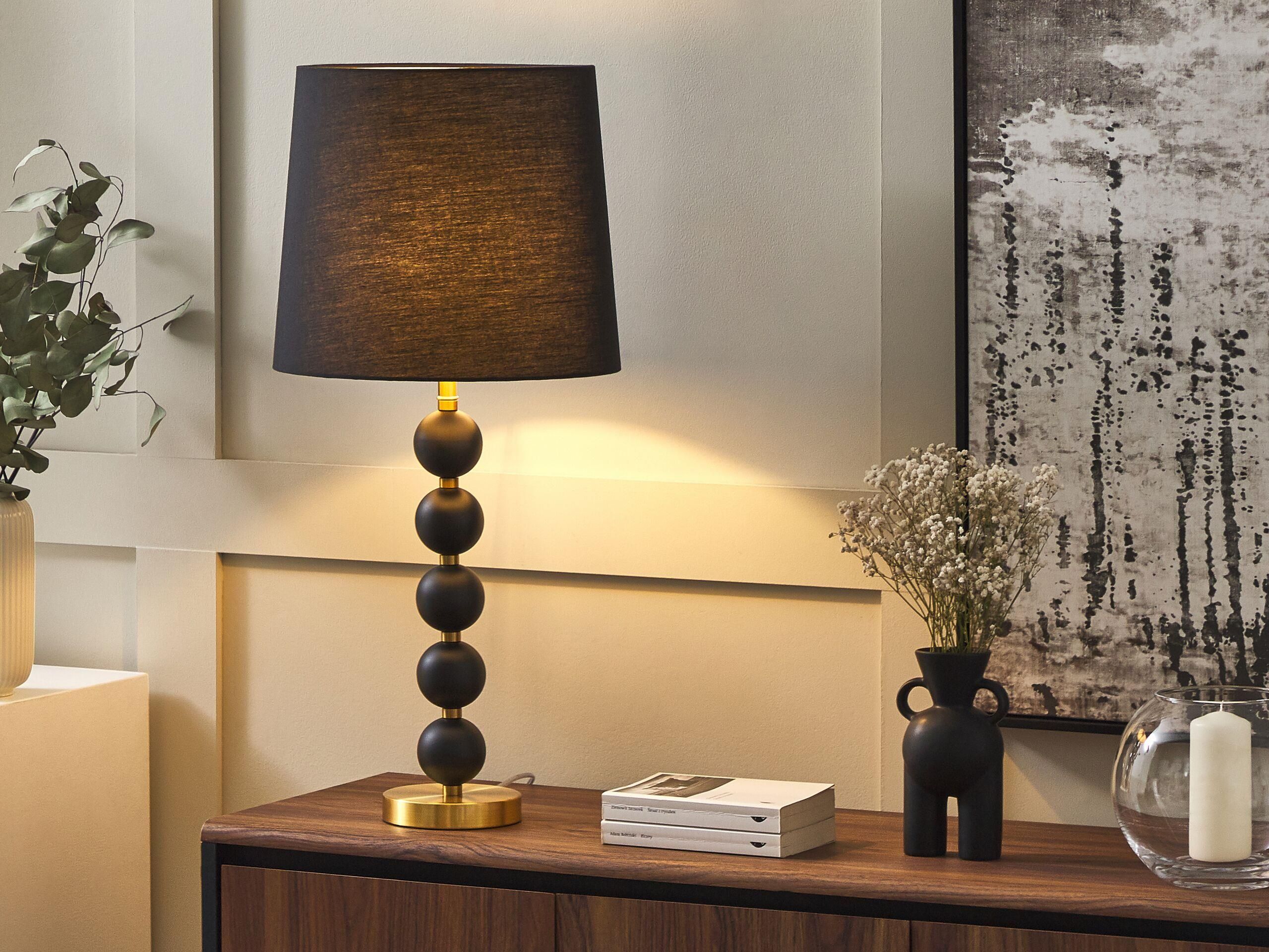 Lampa Beliani Lampa stołowa czarno-złota metalowa nóżka okrągły ...