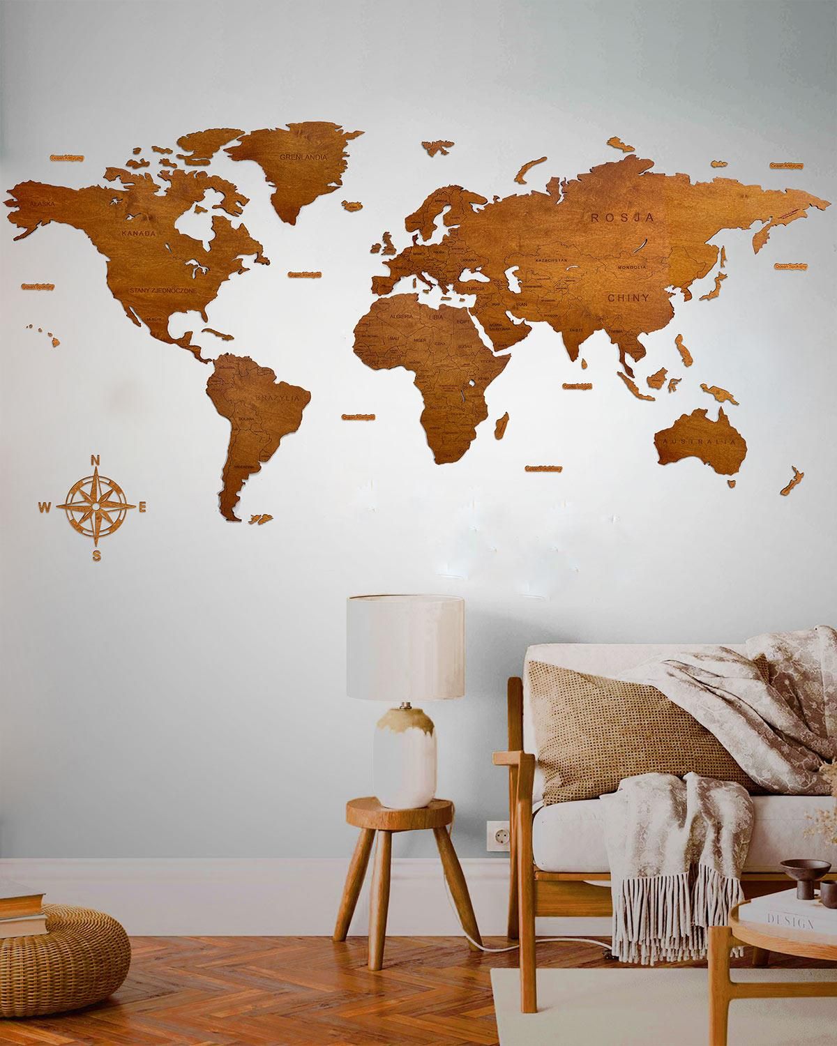 Mapa ścienna Sikorka.Net Drewniana Mapa Świata Classic Z Podpisami ...
