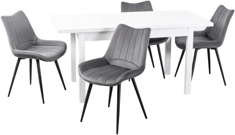 Zestaw Stół Rozkładany Prostokątny Skubi Biały I 4 Krzesła Tapicerowane ...