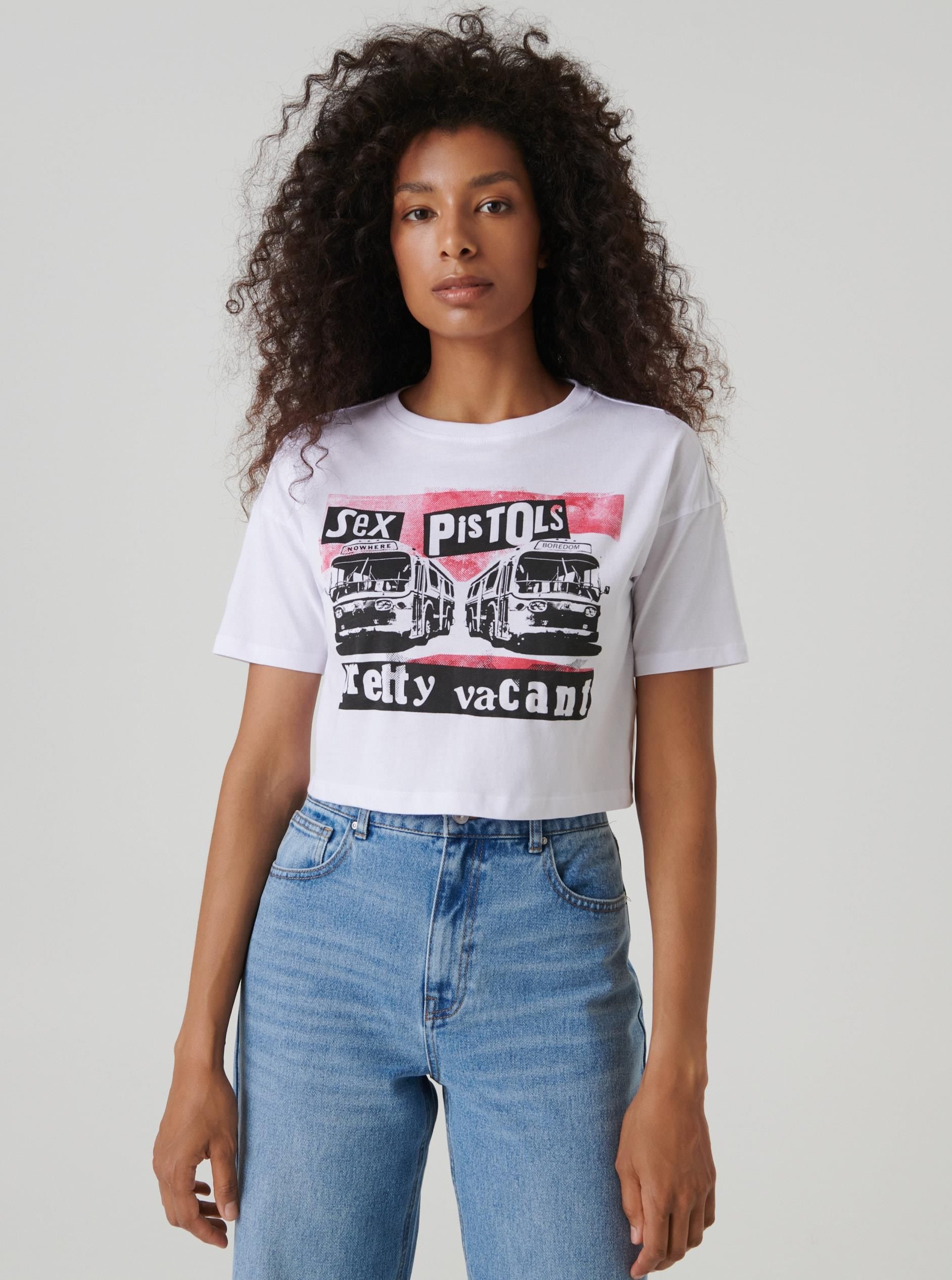 Sinsay Crop Top Z Nadrukiem Sex Pistols Biały Ceny I Opinie