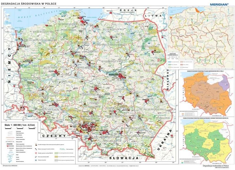 Mapa ścienna Meridian Degradacja Środowiska W Polsce Mapa Ścienna ...