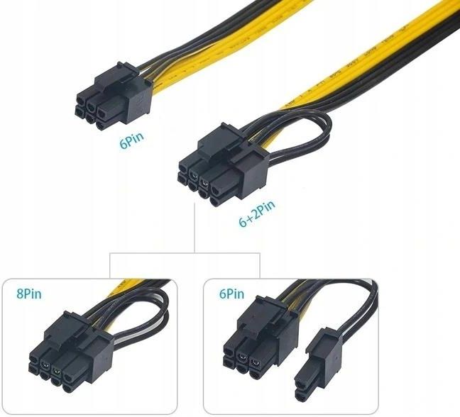 Kabel Pci-E 20Cm 6Pin Do 6+2 Pin Koparka Awg18 - Opinie i ceny na Ceneo.pl