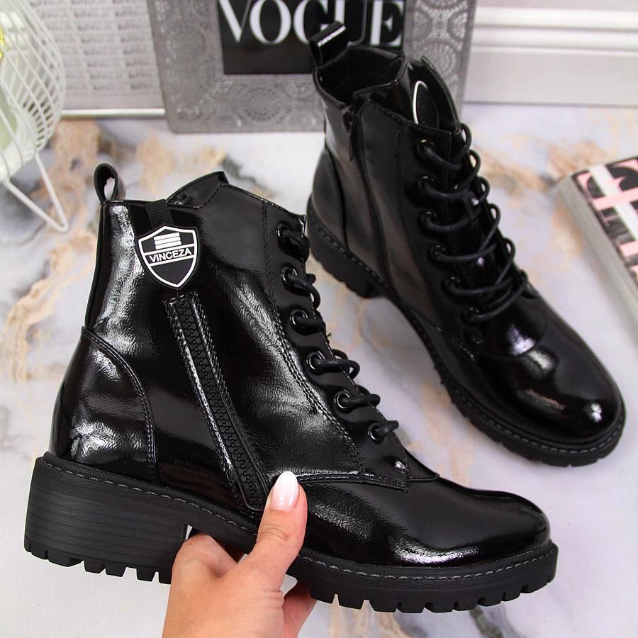 Botki damskie ocieplane workery czarne lakierowane Vinceza - Ceny i opinie - Ceneo.pl