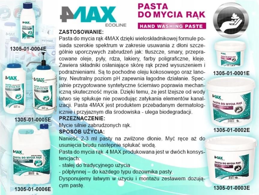 4Max Pasta Do Mycia Rąk Półpłynna Skuteczna 5L 1305-01-0006E - Opinie i ...
