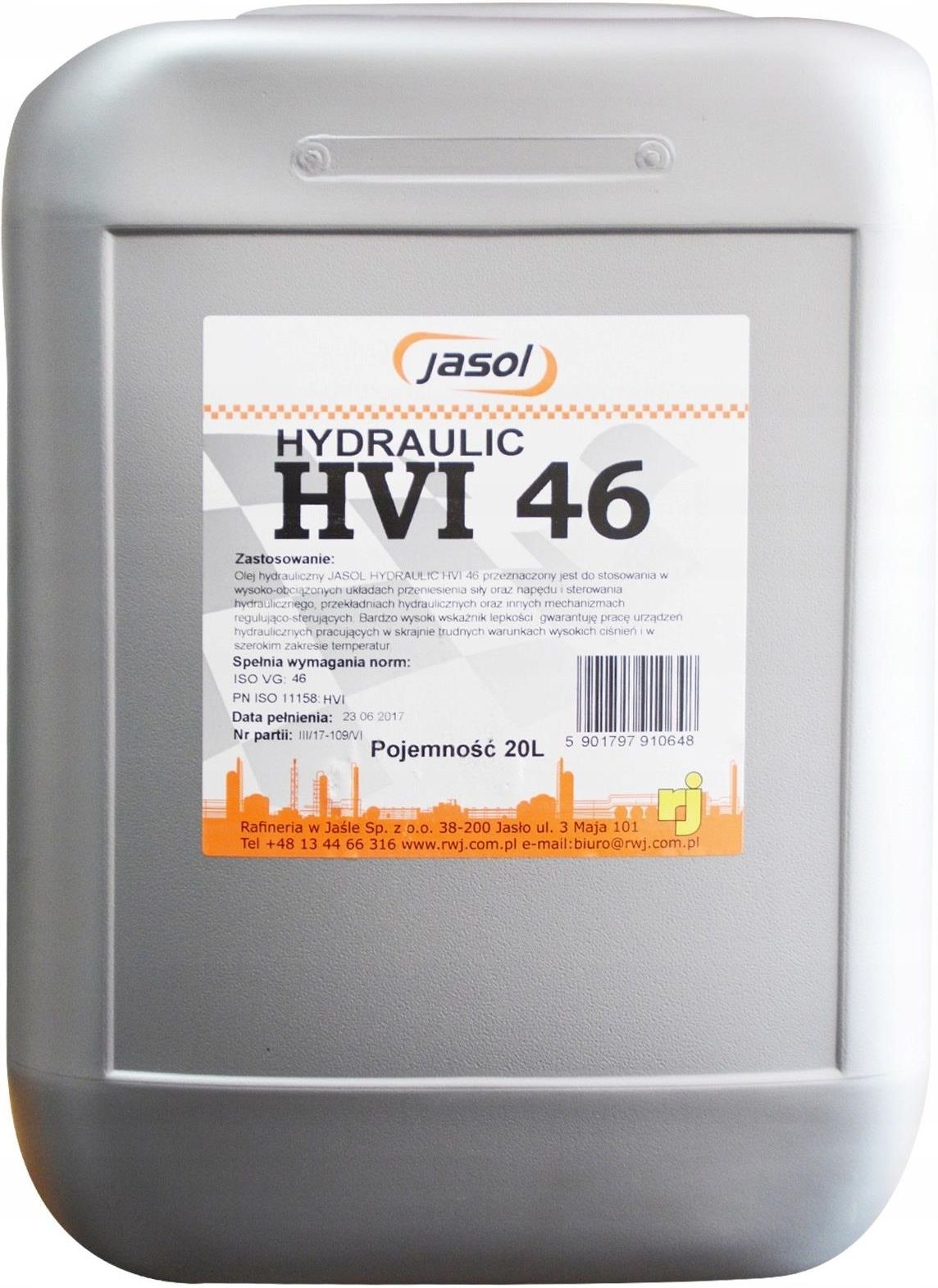 Jasol Olej Hydrauliczny Hvi 46 - 20L - Opinie i ceny na Ceneo.pl