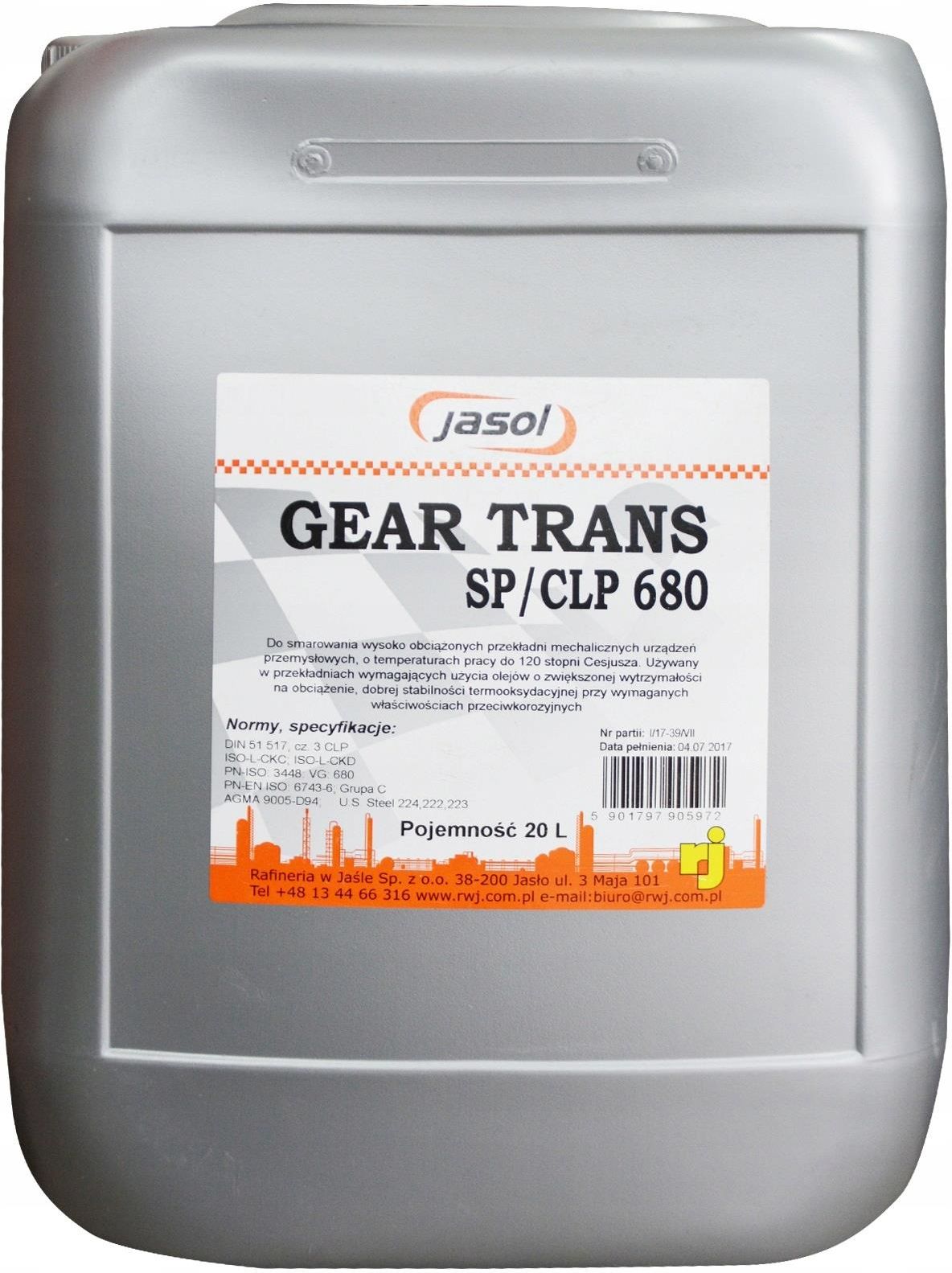 Jasol Olej Typu Transol Gear Trans Sp/Clp 680 20L - Opinie i ceny na ...