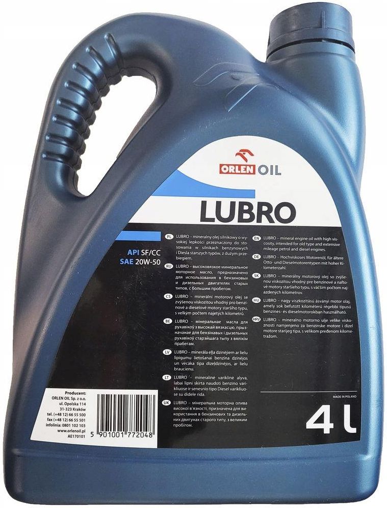 Orlen Lubro Sf/Cc 20W50 4l - opinie i ceny na Ceneo.pl