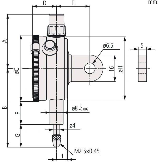 Mitutoyo Analogowy Czujnik Zegarowy 5Mm 0,01Mm Bez Ucha Ip63 1044AB60 ...