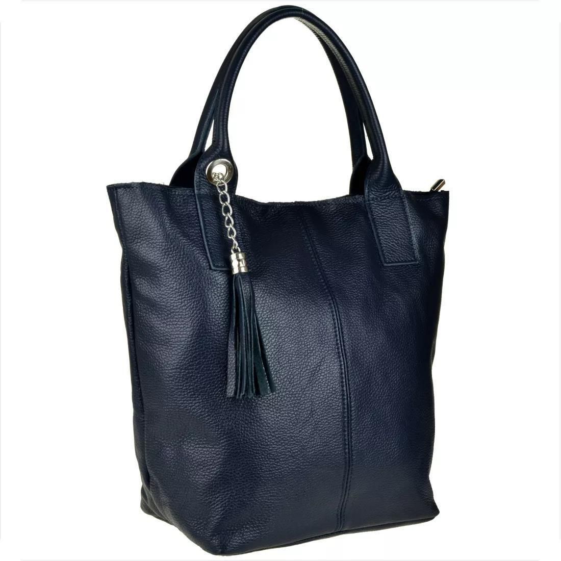 Granatowa torebka damska shopper skórzana z podszewką 2037 - Ceny i opinie - Ceneo.pl