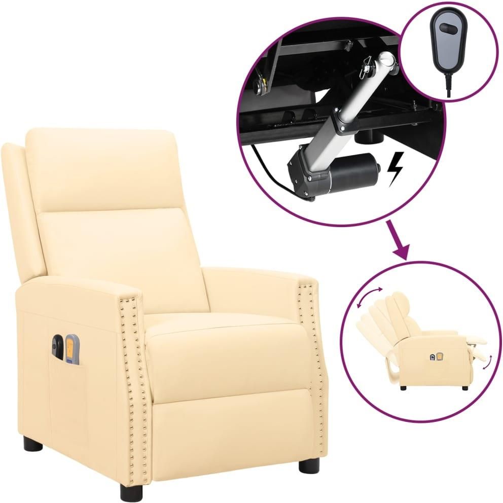 Vidaxl Elektryczny Fotel Masujący Rozkładany Kremowy Sztuczna Skóra ...