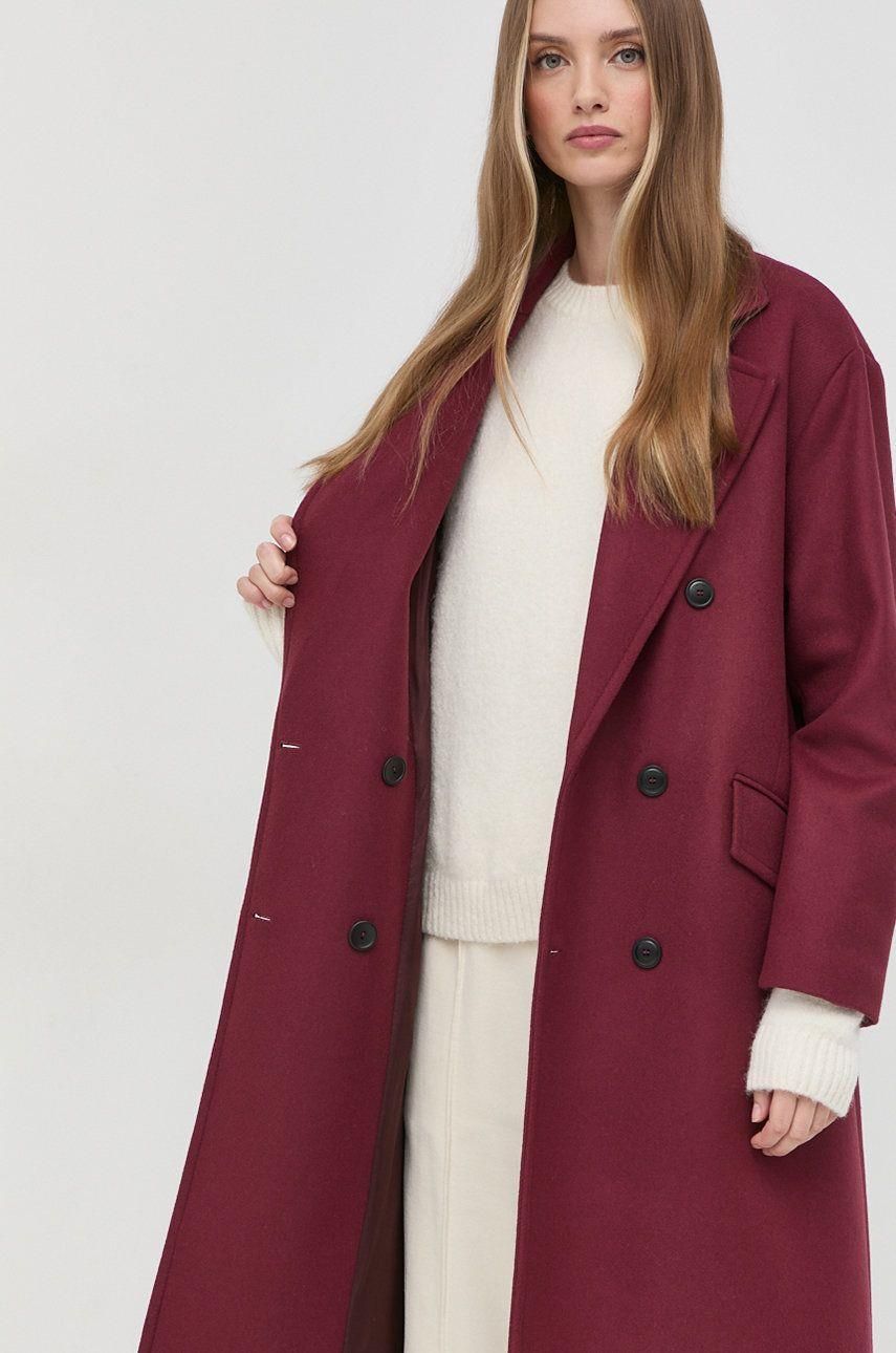 Twinset płaszcz wełniany kolor bordowy przejściowy dwurzędowy - Ceny i ...