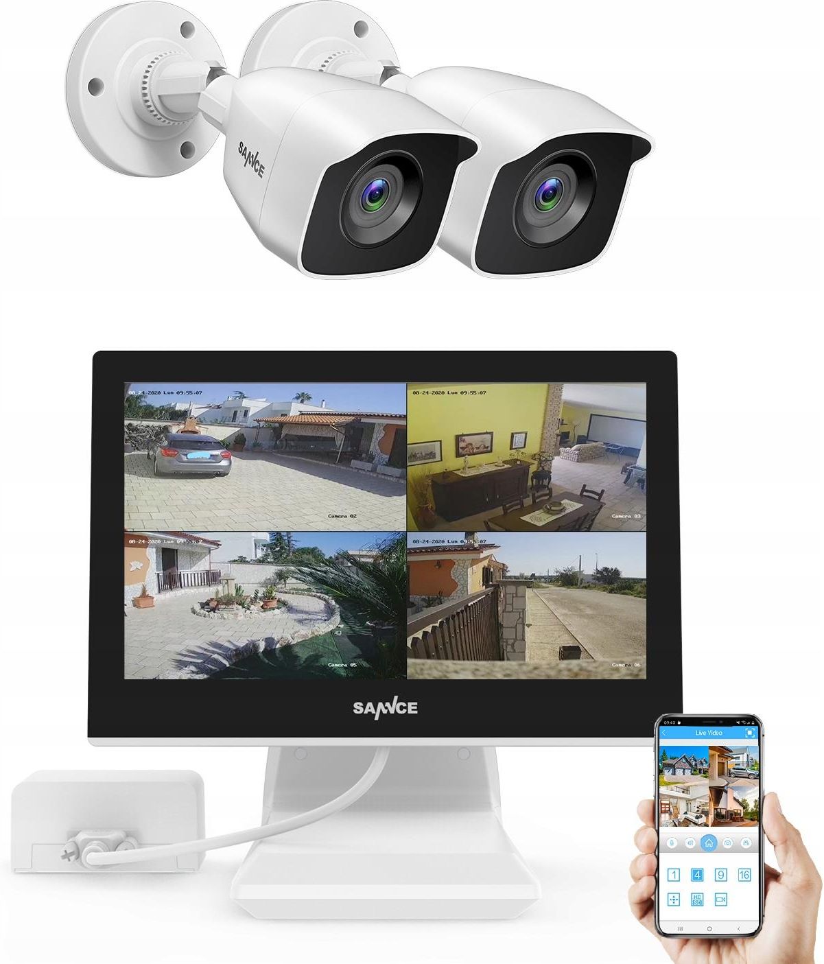Zestaw do monitoringu Sannce 4Ch System Monitoringu Cctv Z 2 Kamerami ...