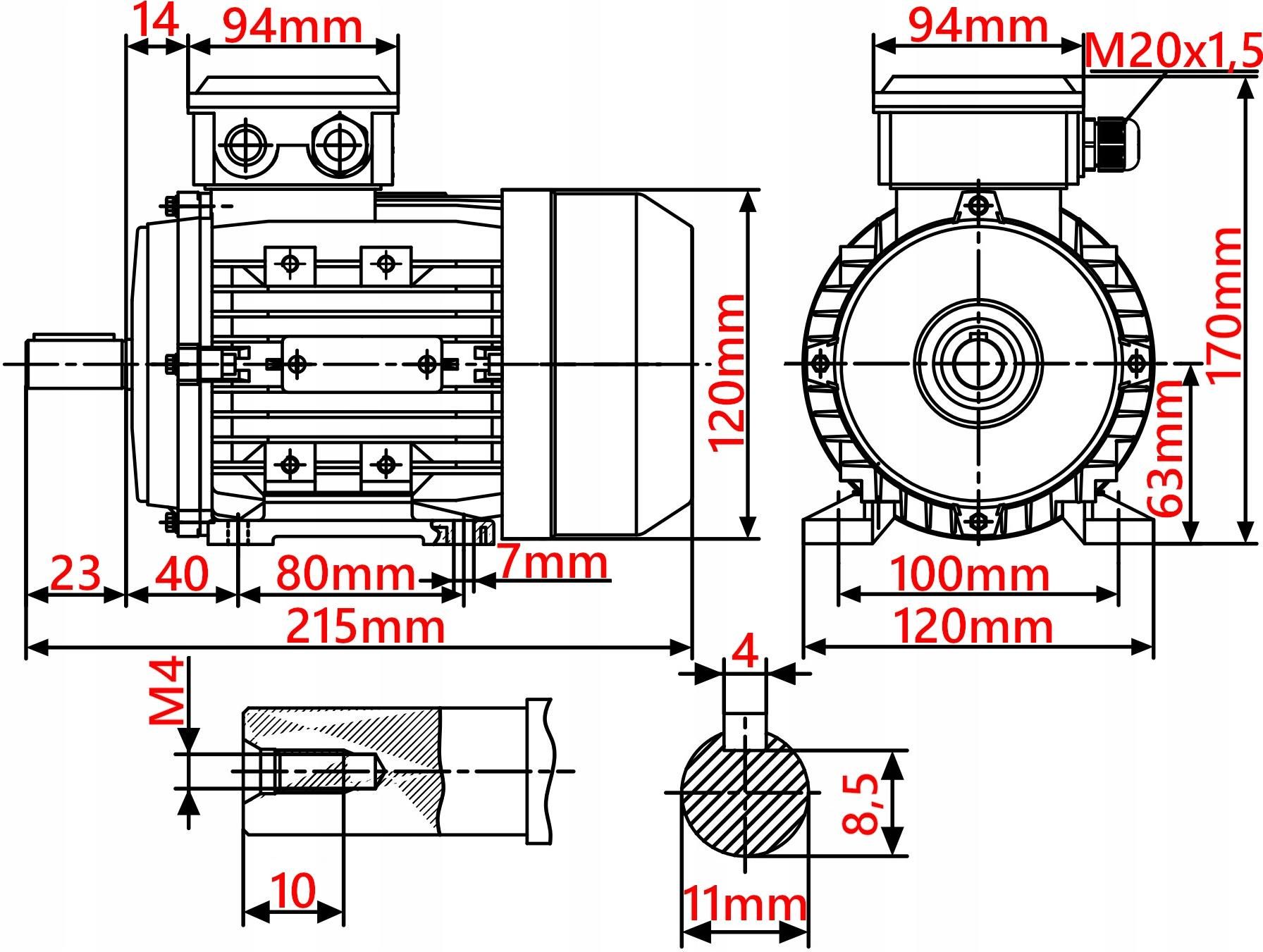 Sm-G Silnik Elektryczny 0,18Kw 230/400V 1365Obr 3Fazowy 3003.Ms.63.2-4. ...