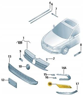 Volkswagen Oe Kratka Zderzaka Zaślepka Vw Jetta Lewa 5C6853665E ...