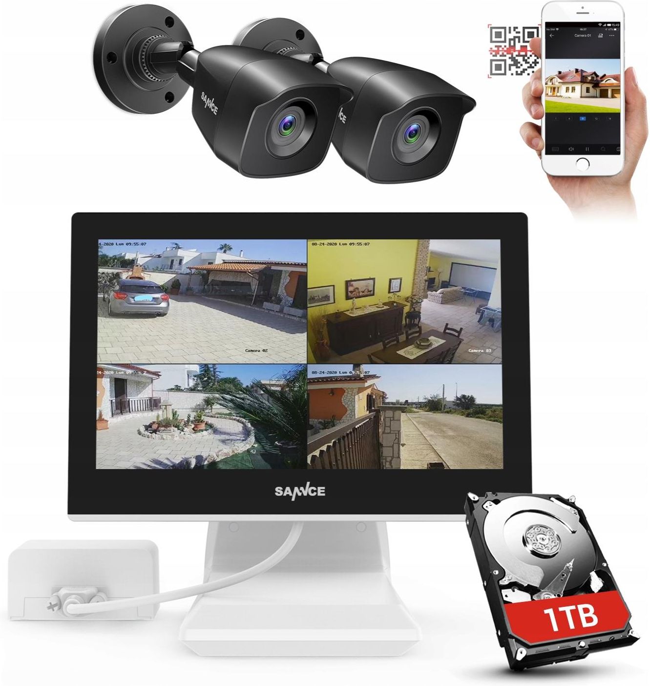 Zestaw do monitoringu Sannce 4Ch System Monitoringu Cctv Z 2 Kamerami ...