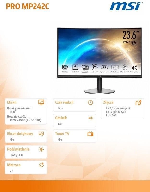 Monitor MSI PRO 23,6 MP242C - Opinie i ceny na Ceneo.pl