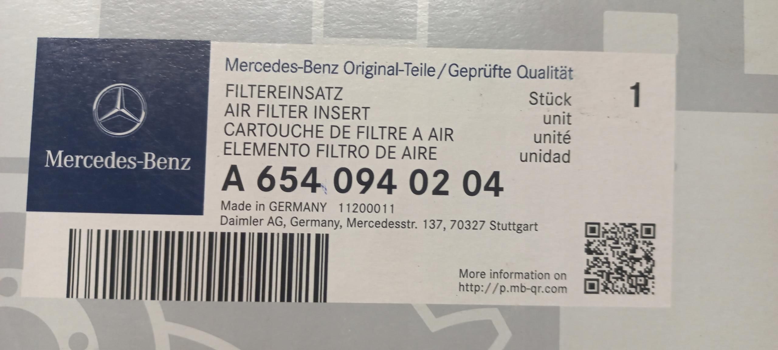 Filtr powietrza MercedesBenz Oe Filtr Powietrza Om654 A 6540940204 654 ...