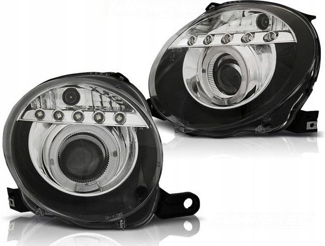 Lampa przednia Junyan Reflektory Soczewki Fiat 500 07 Ringi Led Black ...