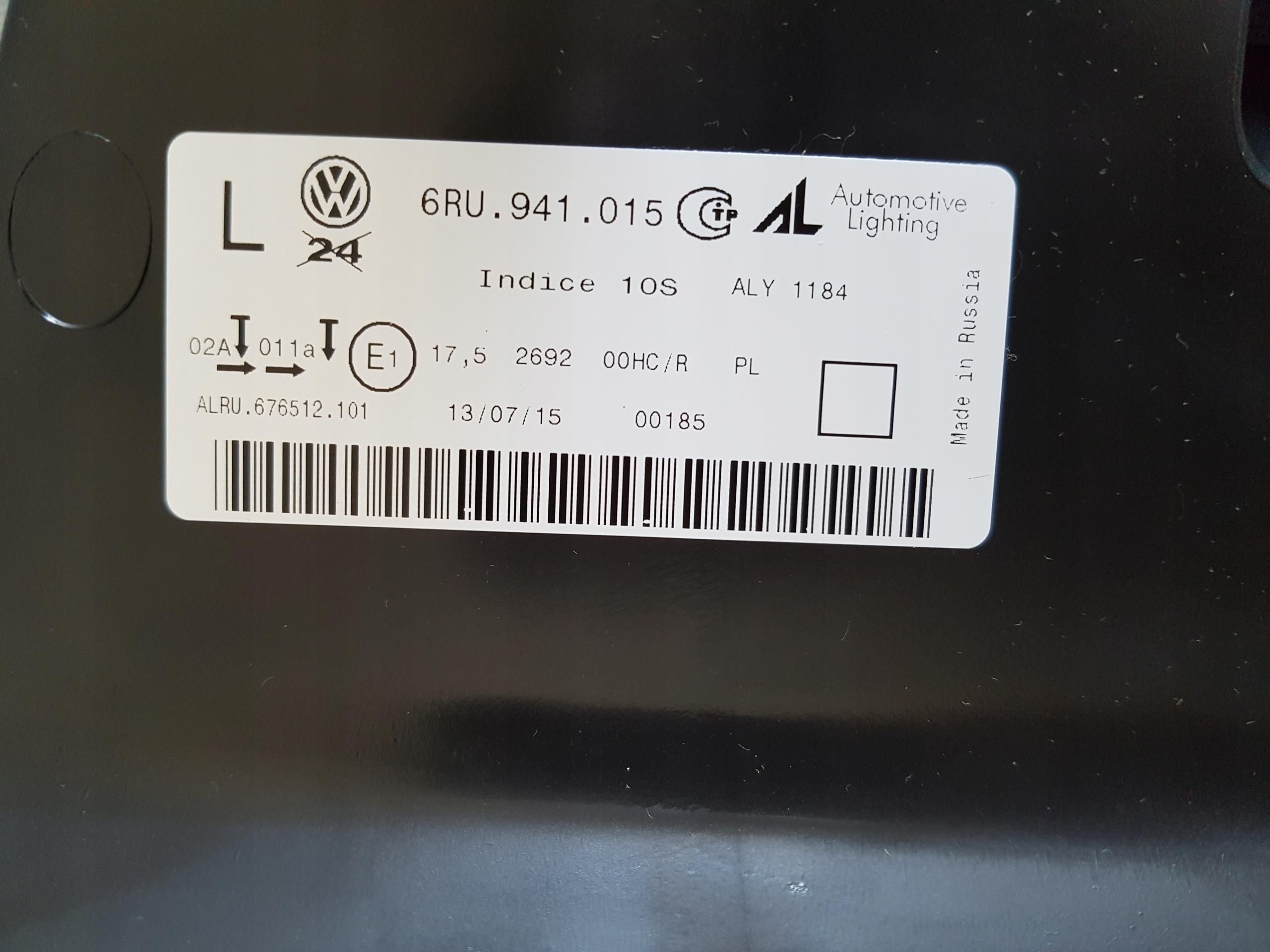 Lampa przednia Volkswagen Oe Vw Polo H4 Reflektor Lewy Rosja 6Ru941015 ...