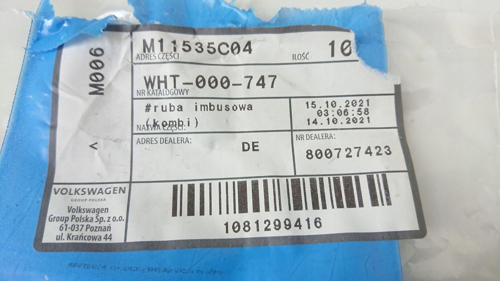 Volkswagen Oe Śruby Miski Olejowej Skrzyni AT Wht000747 10Szt Wht000747 ...