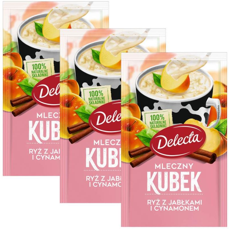 Delecta Mleczny Kubek Ryż z jabłkami i cynamonem 3 x 42 g - Ceny i ...