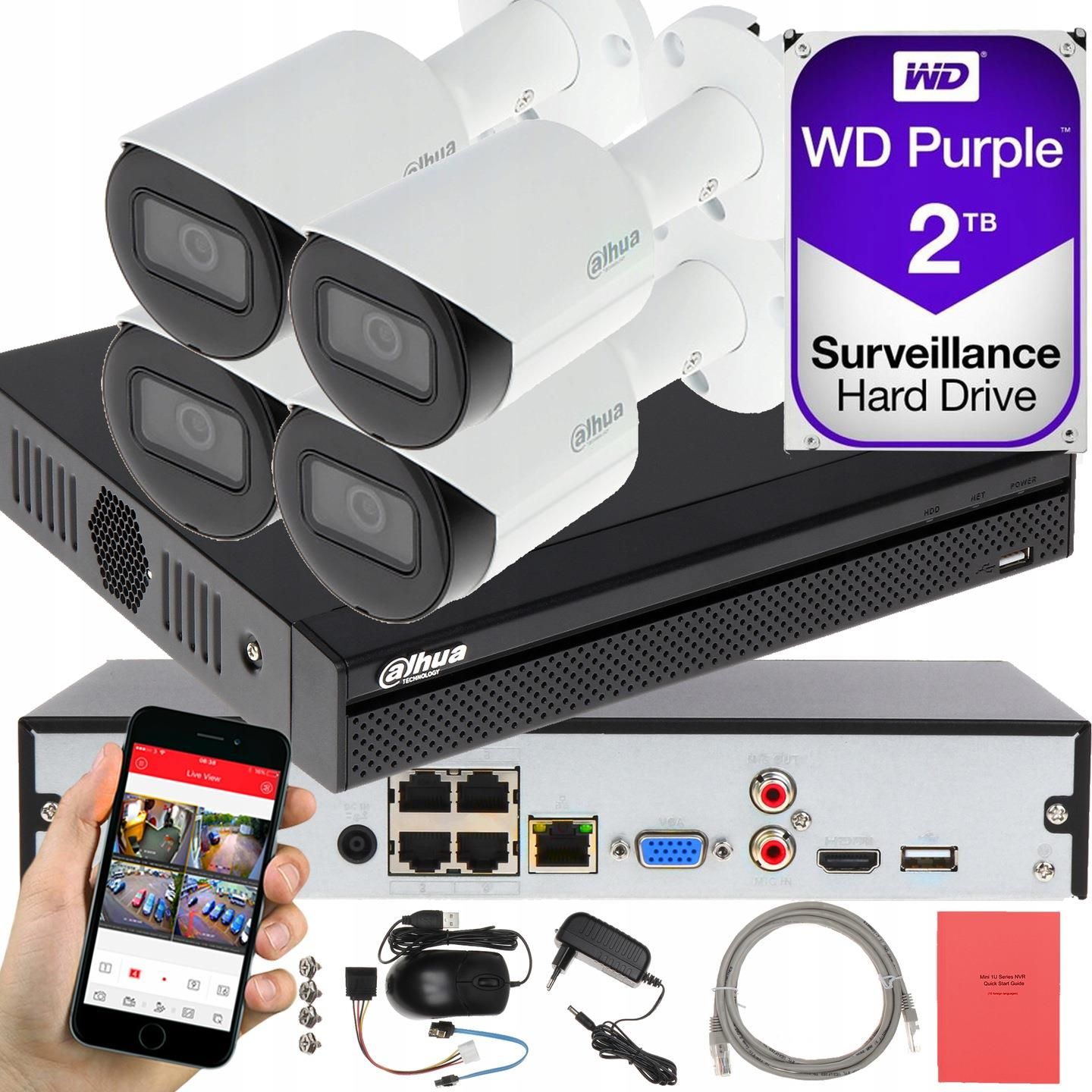 Zestaw do monitoringu Dahua Ip Zestaw Do Monitoringu Na 4 Kamery Ipc Hfw2831S S 0280B S2 ...