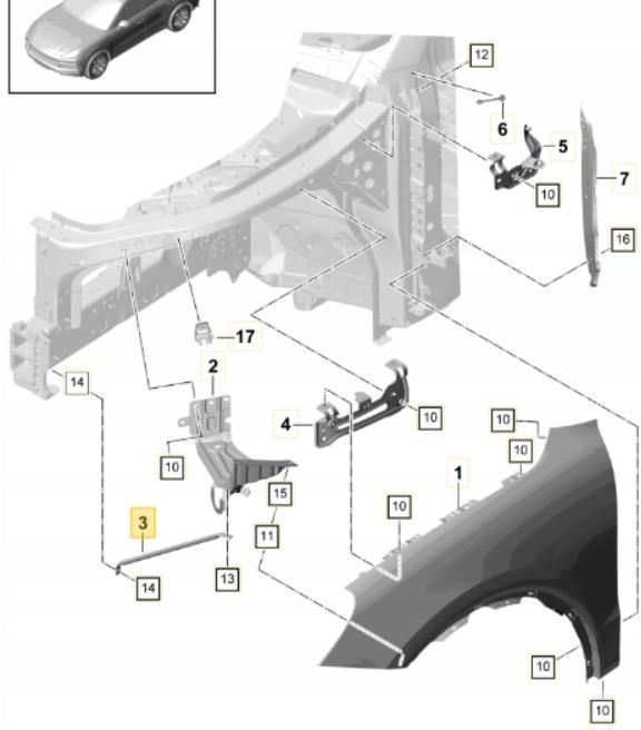 Błotnik samochodowy Porsche Oe Wspornik Błotnika Przedniego Lewy ...
