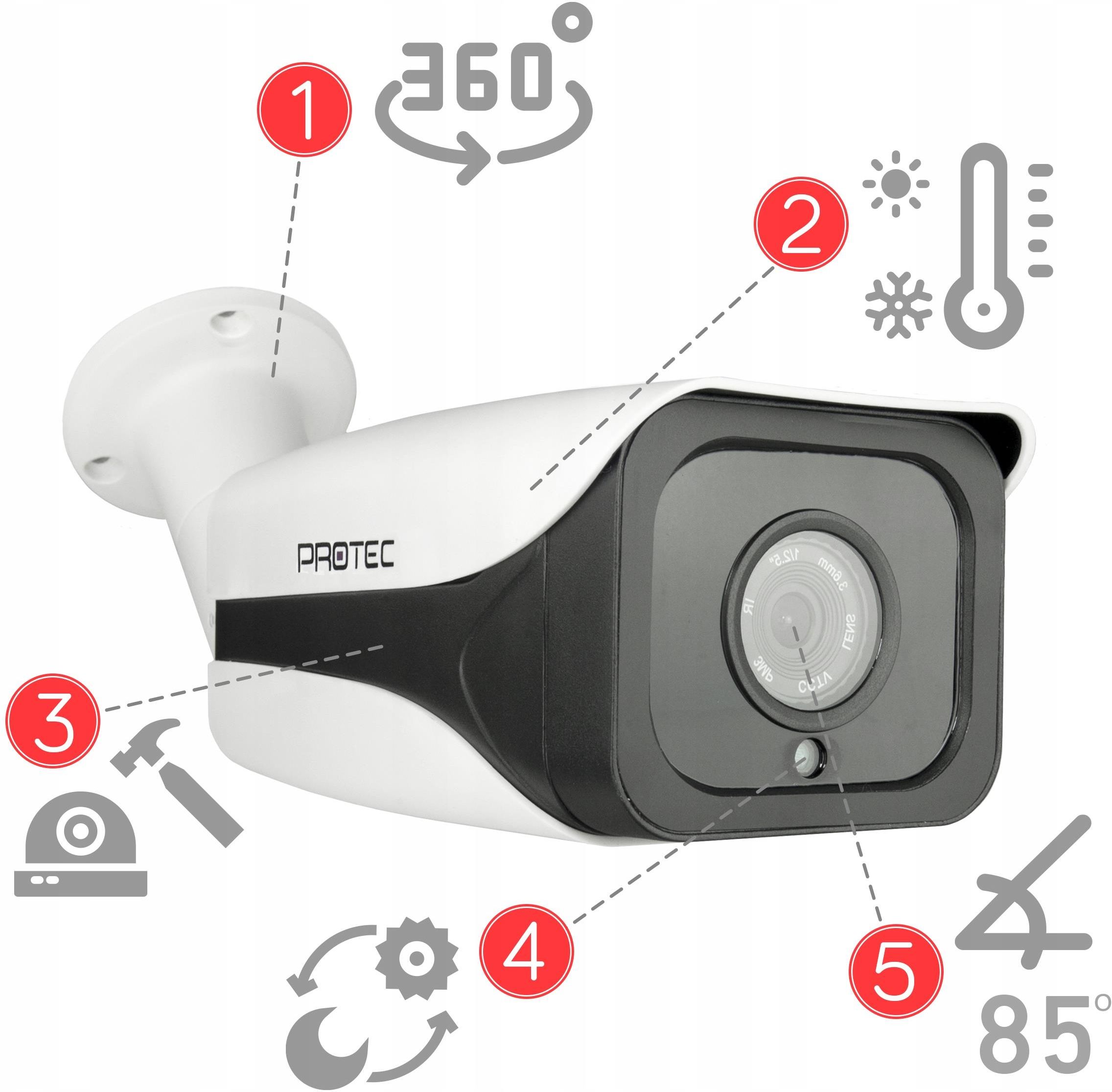 Zestaw do monitoringu Protec Monitoring Zewnętrzny 3 Kamery 4K 8Mp 2Tb Hdd Ir50 (PRXVR03T8D2TB ...