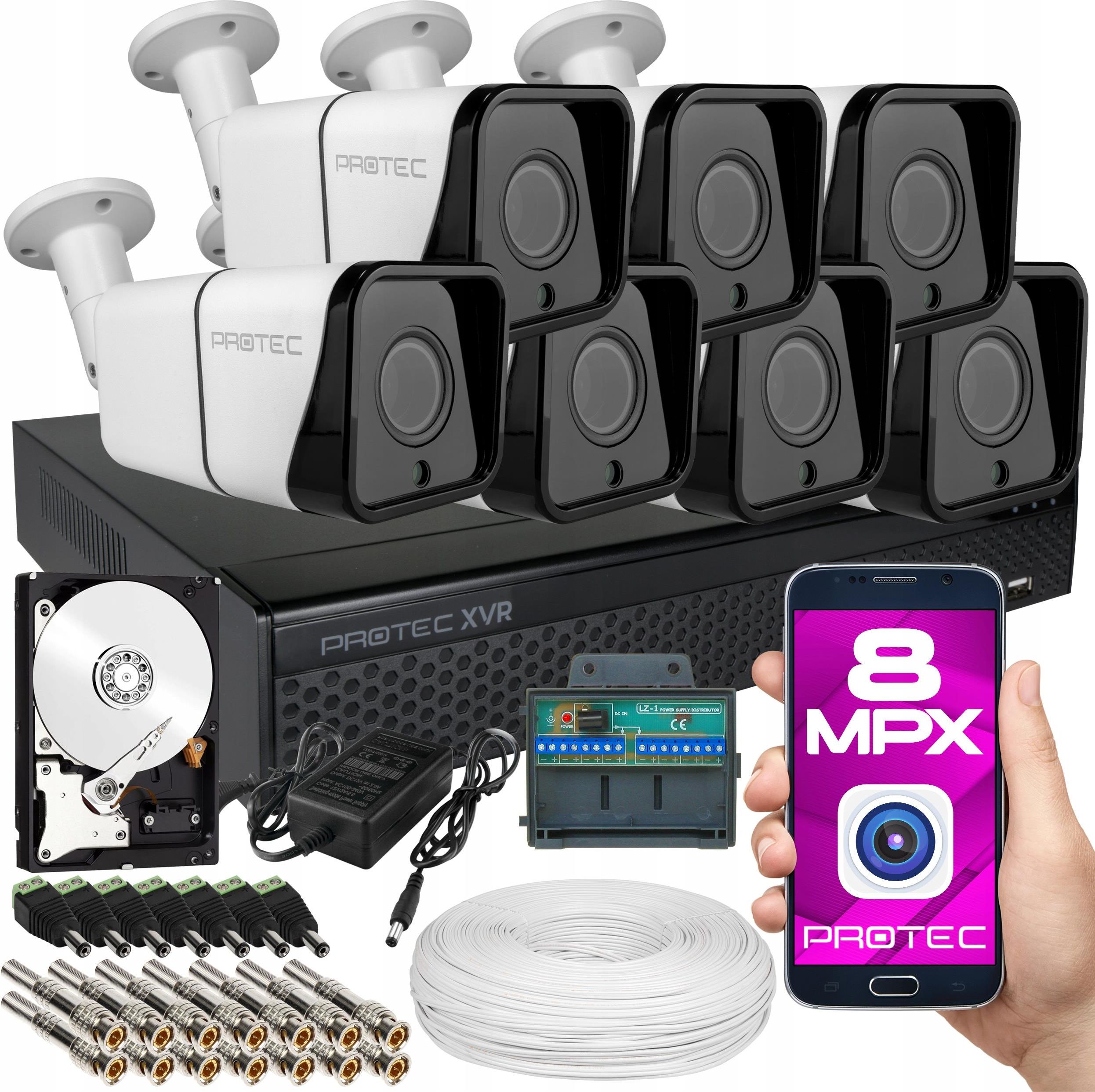 Zestaw do monitoringu Protec Zestaw Monitoringu Premium 7 Kamer 8Mpx 4K Zoom (PRXVR07T8Z) - Ceny ...