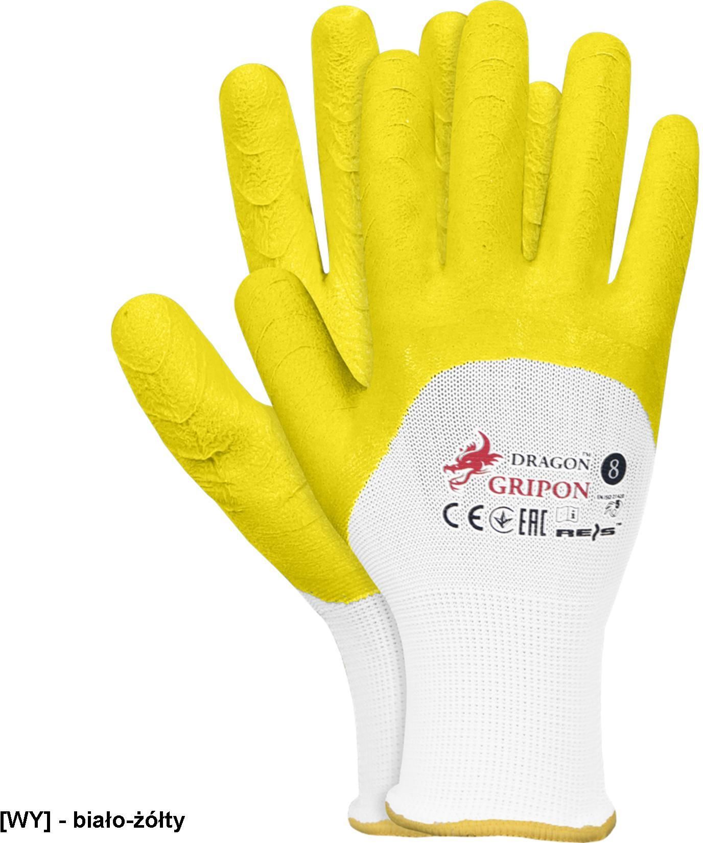 R.E.I.S. Gripon Rękawice Ochronne Powlekane Biało Żółty 7 - Ceny i ...