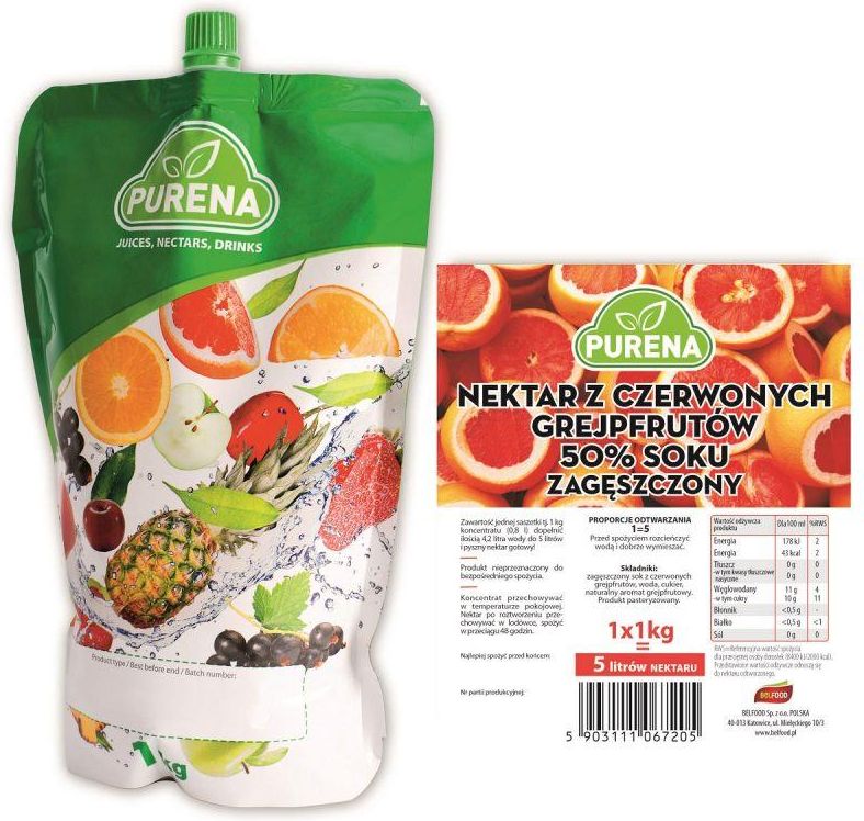 Purena Nektar Z Czerwonych Grejpfrutów 50% Soku Zagęszczony 1 Kg - Ceny ...