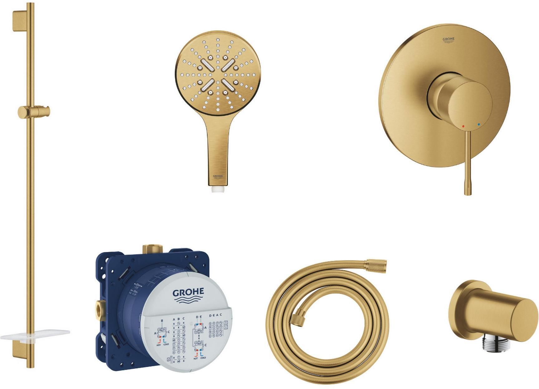 Zestaw prysznicowy Grohe Essence 6W1 Cool Sunrise 24057GL1+35600000+27057GL0+26603GL0+26582GL0 ...