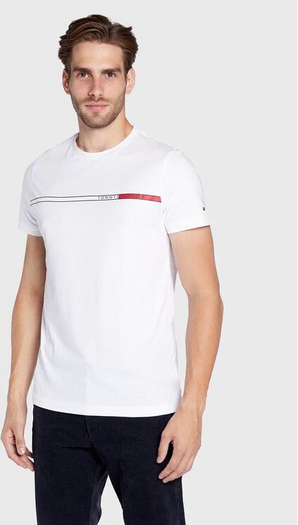 Tommy Hilfiger T-Shirt Two Tone Chest Stripe MW0MW27912 Biały Slim Fit ...