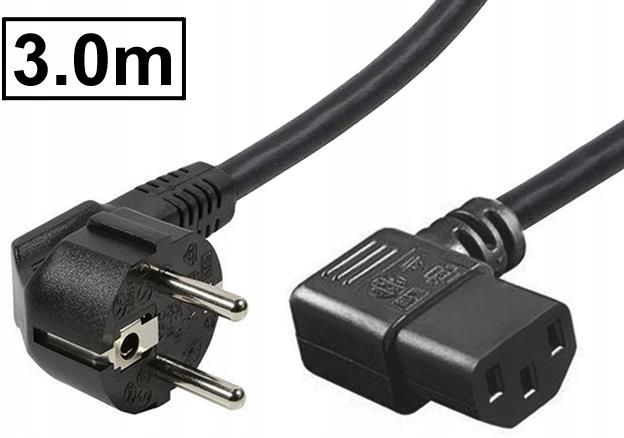 Kabel zasilający 230V SCHUKO-C13 kątowy 3m - Opinie i ceny na Ceneo.pl