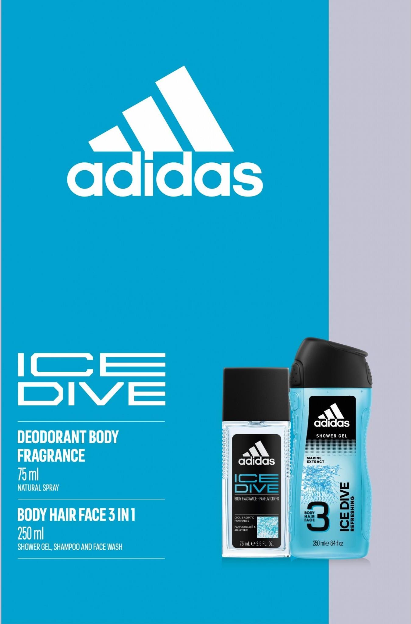 Adidas Zestaw Ice Dive Dezodorant Atomizer 75ml+Żel Pod Prysznic 250ml ...