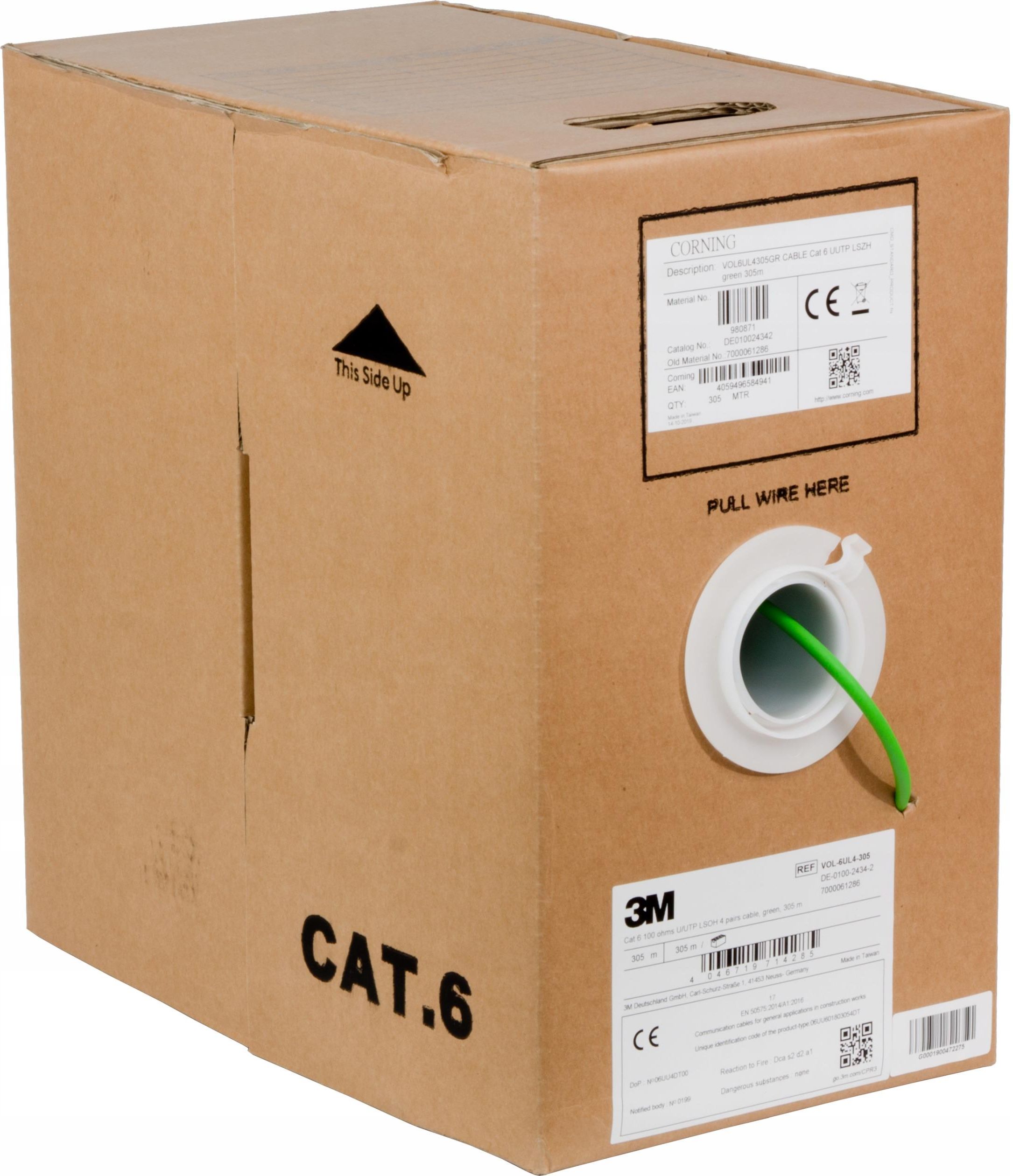 KABEL SKRĘTKA DRUT KAT.6 UTP BOX 305M CORNING ZIELONY (DE010024342305 ...