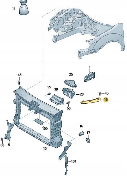 Volkswagen Podpora Mocowanie Pas Przedni Vw Caddy Touran Lewa ...