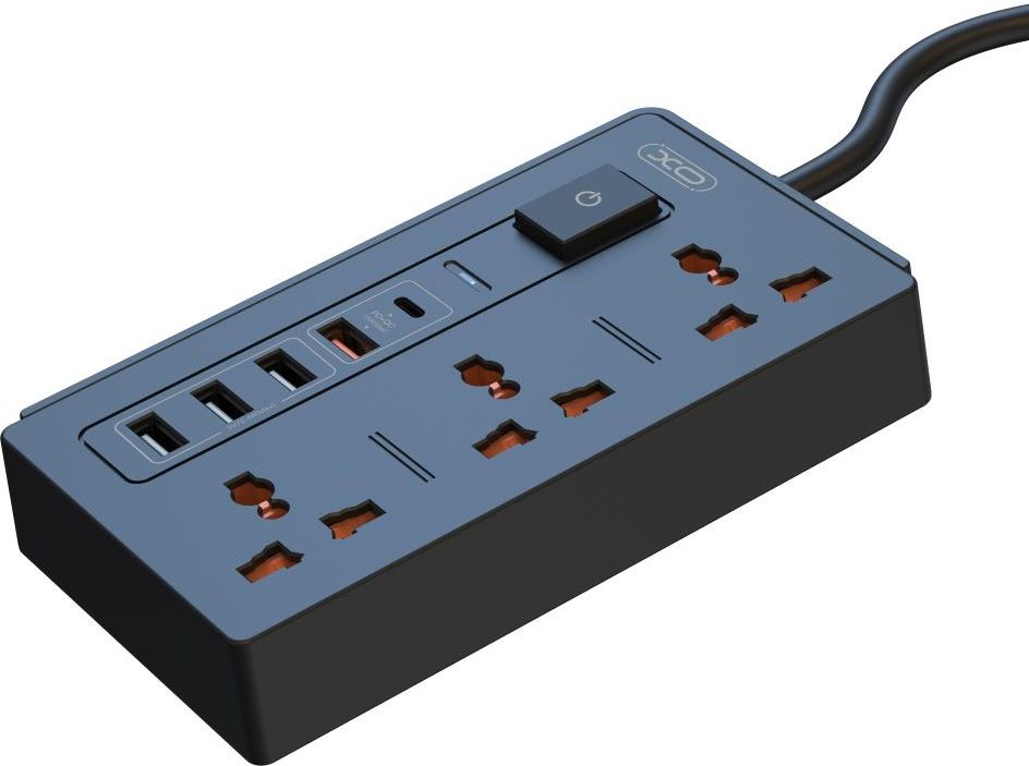 Listwa zasilająca XO WL06 PD QC 3.0 Czarna 1,8m 1x USB-C 4xUSB 10A ...