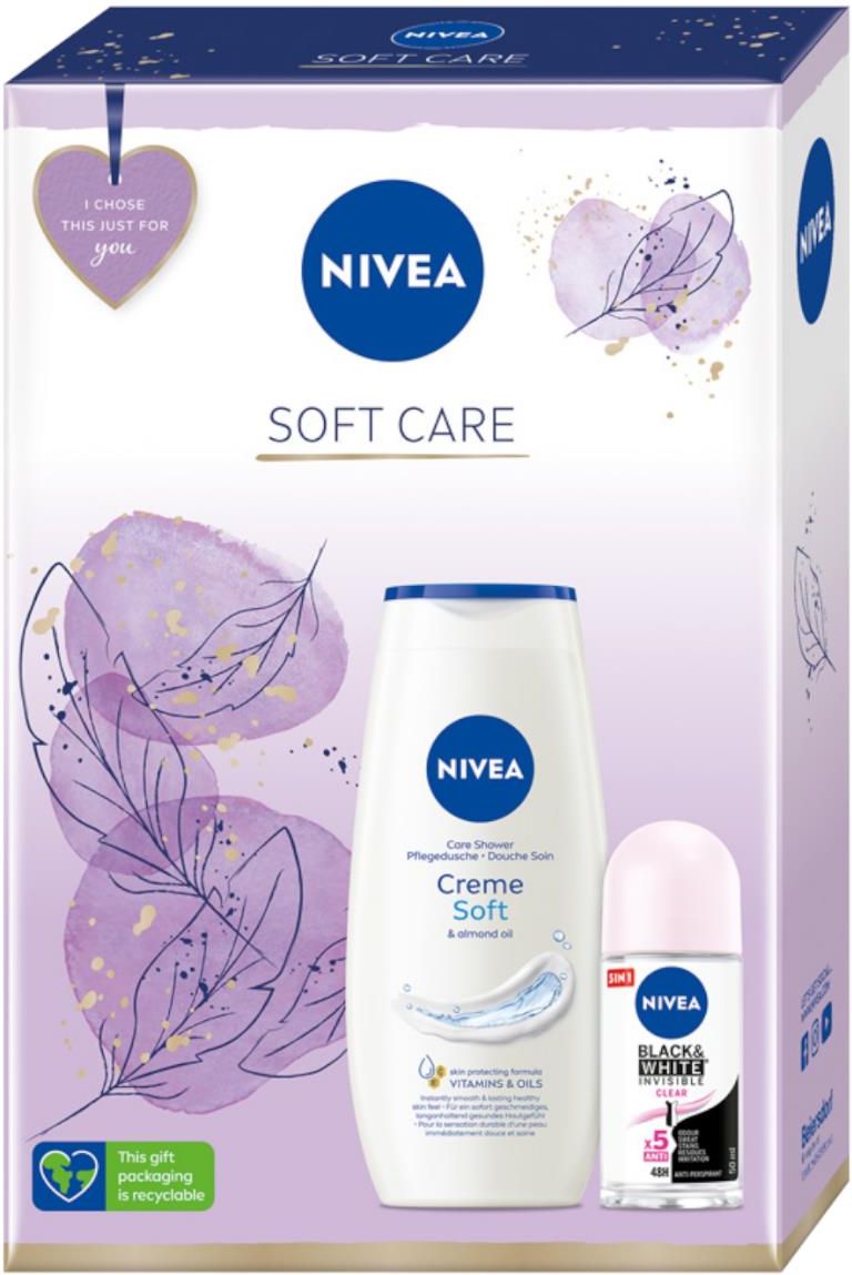 Nivea Zestaw Prezentowy Soft Care Żel Pod Prysznic 250Ml + Deo RollOn ...