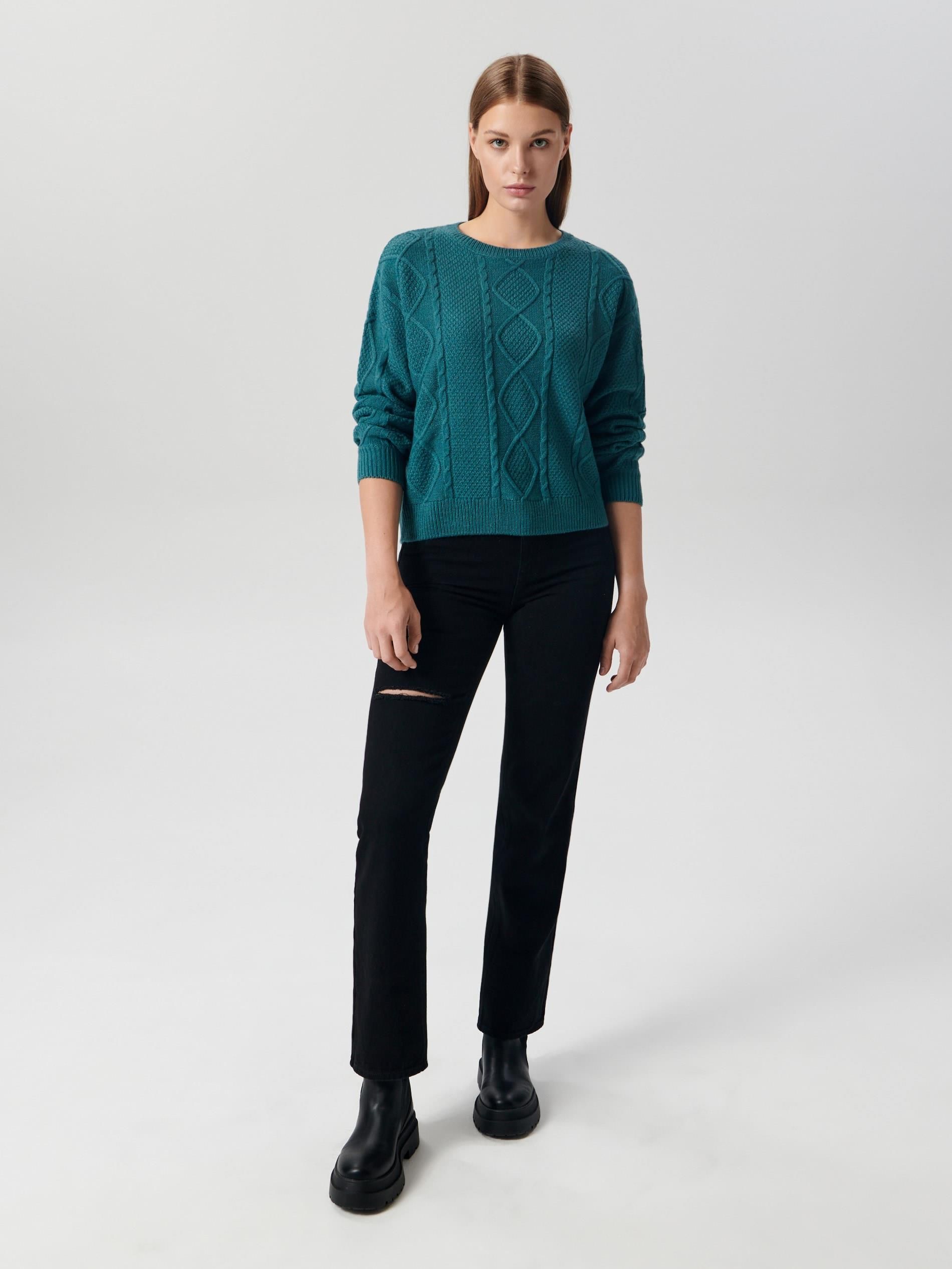 Sinsay - Sweter z ozdobnym splotem - Turkusowy - Ceny i opinie - Ceneo.pl