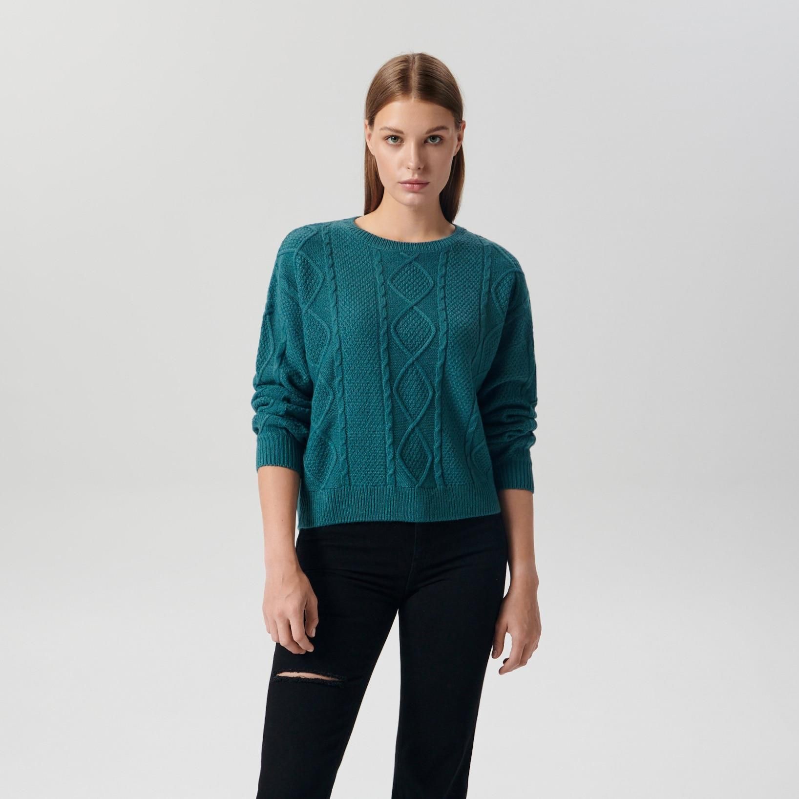 Sinsay - Sweter z ozdobnym splotem - Turkusowy - Ceny i opinie - Ceneo.pl