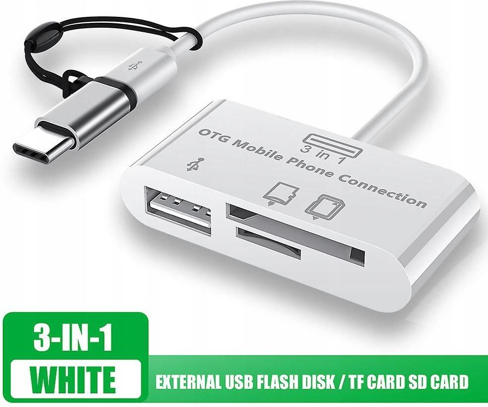 LULEK LULEK OTG SD CARD READER, 3 IN 1, MICRO USB, TYPE-C, BIAŁY ...