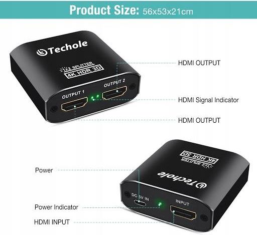 Rozdzielacz Splitter Hdmi Techole Hs306 4K Uhd 3D (Hs306) - Opinie i ceny na Ceneo.pl