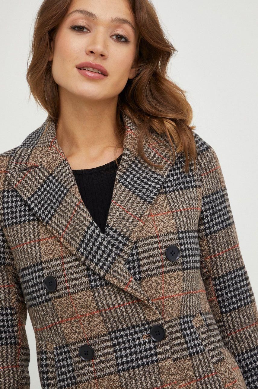 Answear Lab płaszcz z wełną kolor brązowy przejściowy dwurzędowy - Ceny ...